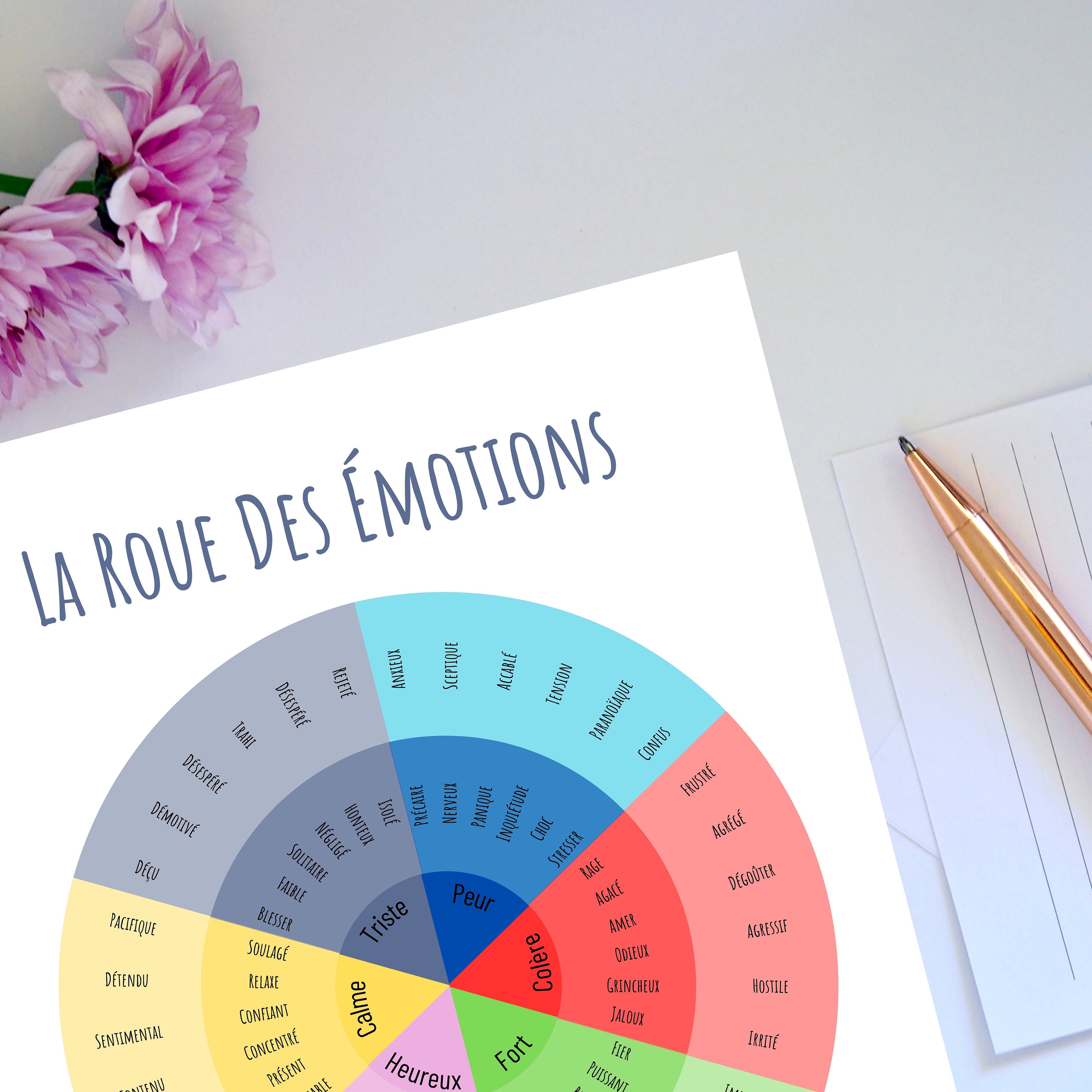 French Printable Emotion Wheel Emotions Wall Art Feelings Wheel ...