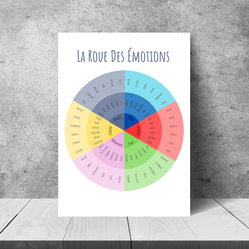 French Printable Emotion Wheel Emotions Wall Art Feelings Wheel ...
