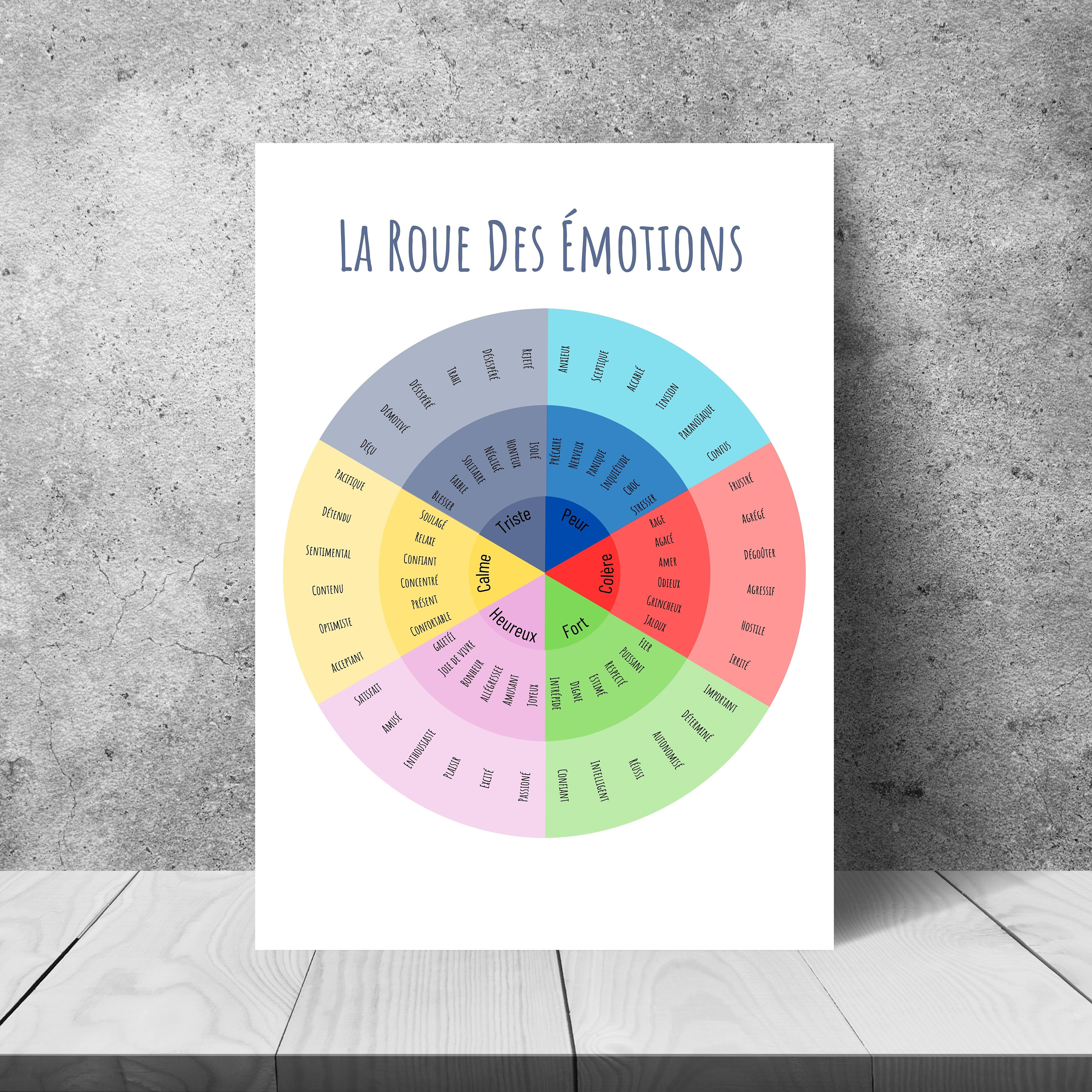 French Printable Emotion Wheel Emotions Wall Art Feelings Wheel ...