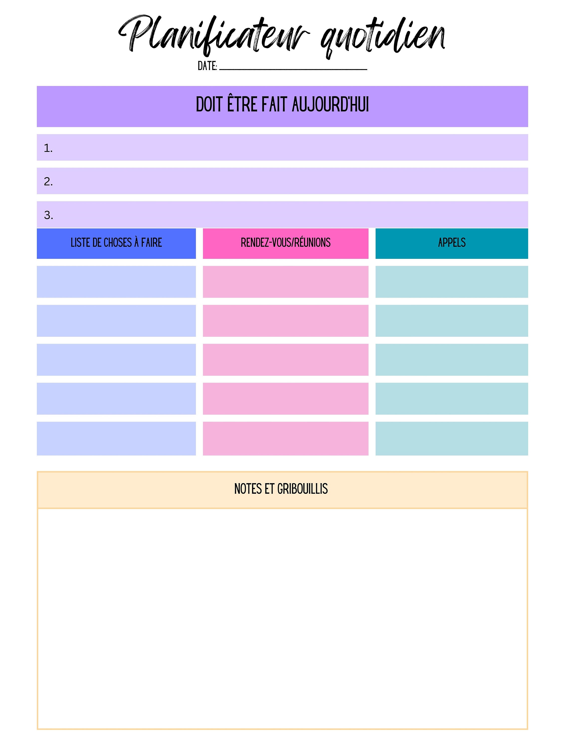 French Daily Agenda Colorful Printable Planner to Do List - Etsy
