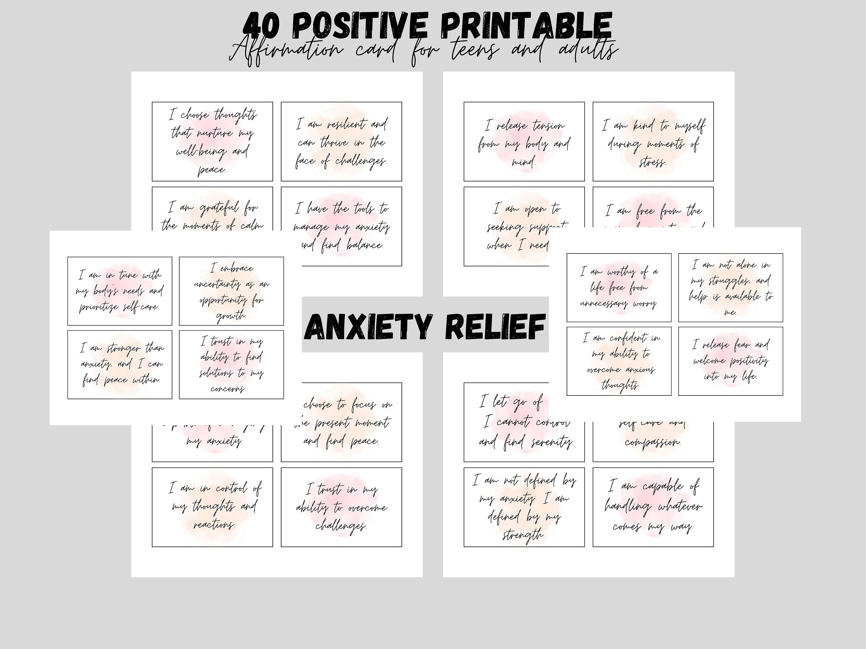 40 Printable Positive Affirmation Cards for Anxiety Motivational Cards ...