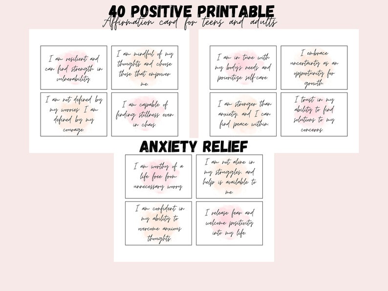 40 Printable Positive Affirmation Cards for Anxiety - Etsy