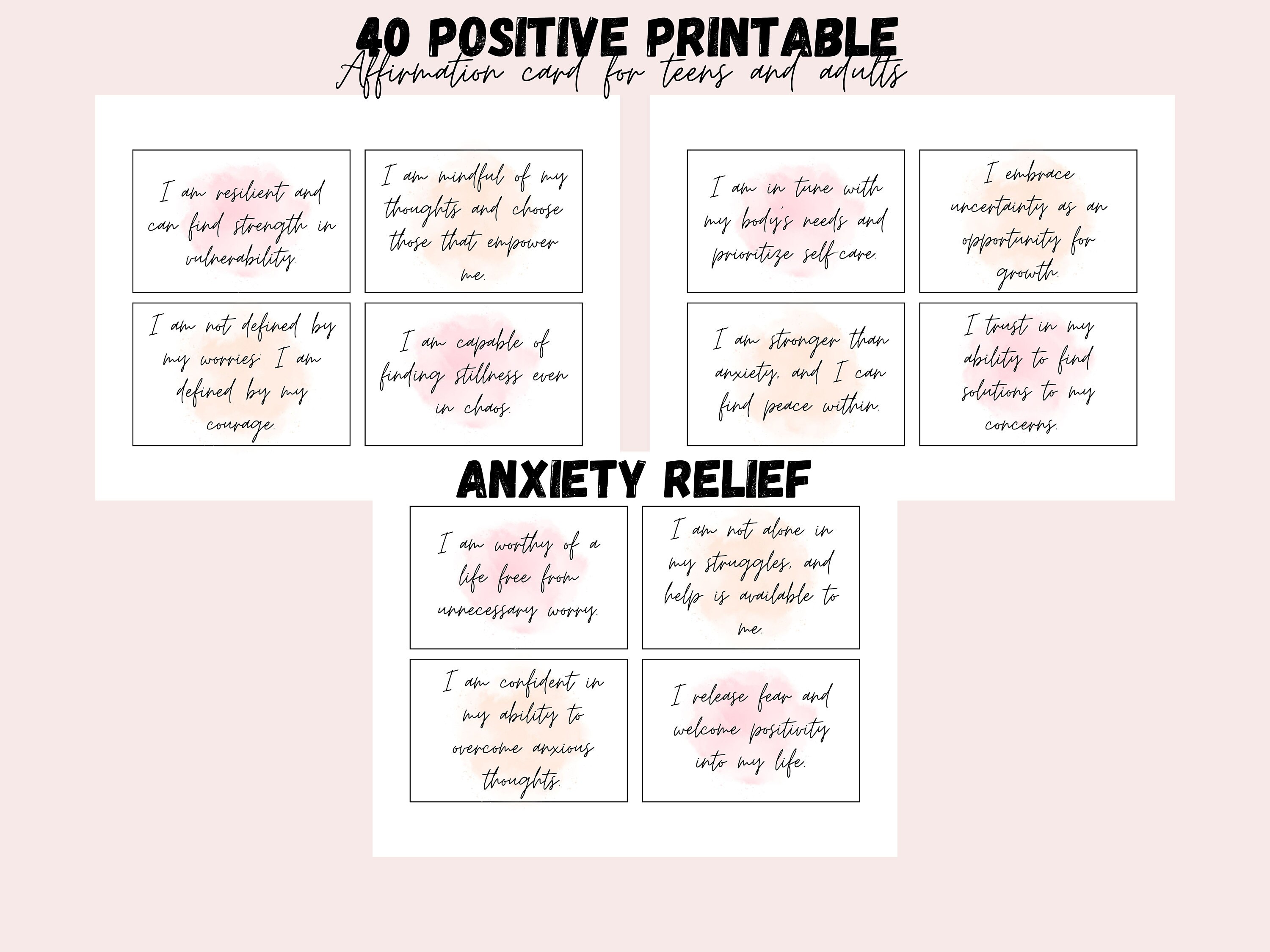 40 Printable Positive Affirmation Cards for Anxiety Motivational Cards ...
