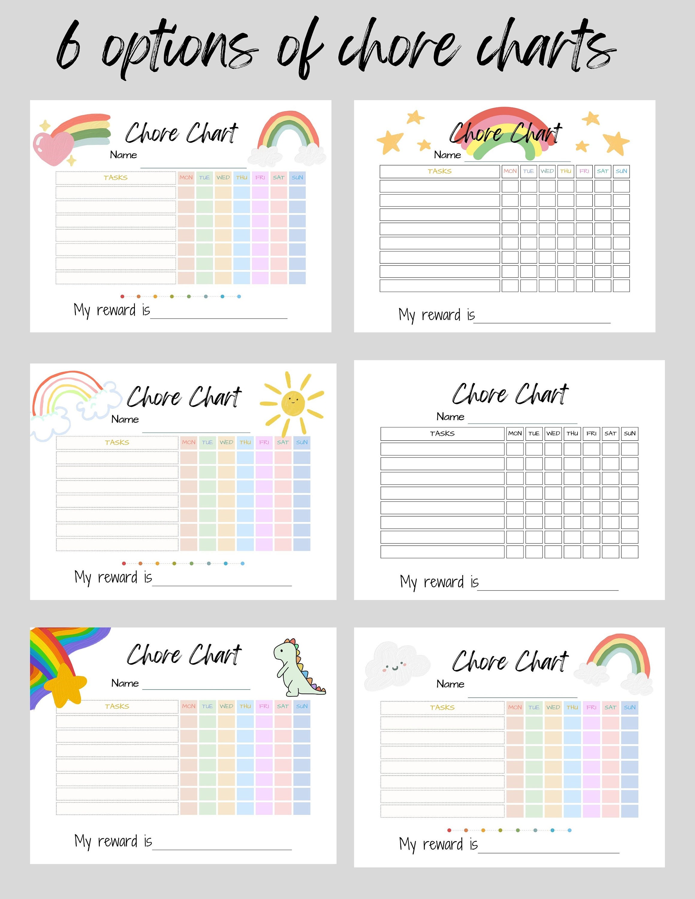 Kids Reward Charts Responsibility Charts for Kids colorful - Etsy