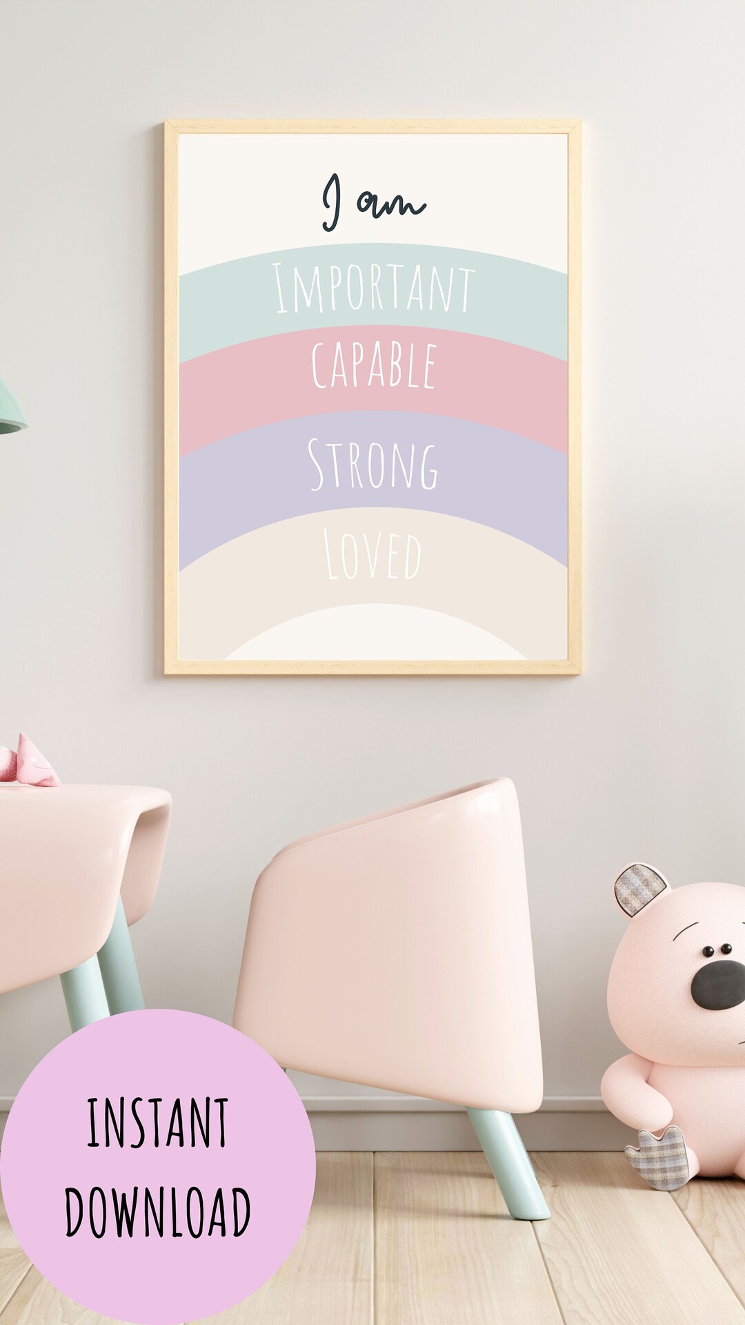 Positive Affirmation Wall Art Printable Rainbow Kids Bedroom Decor ...