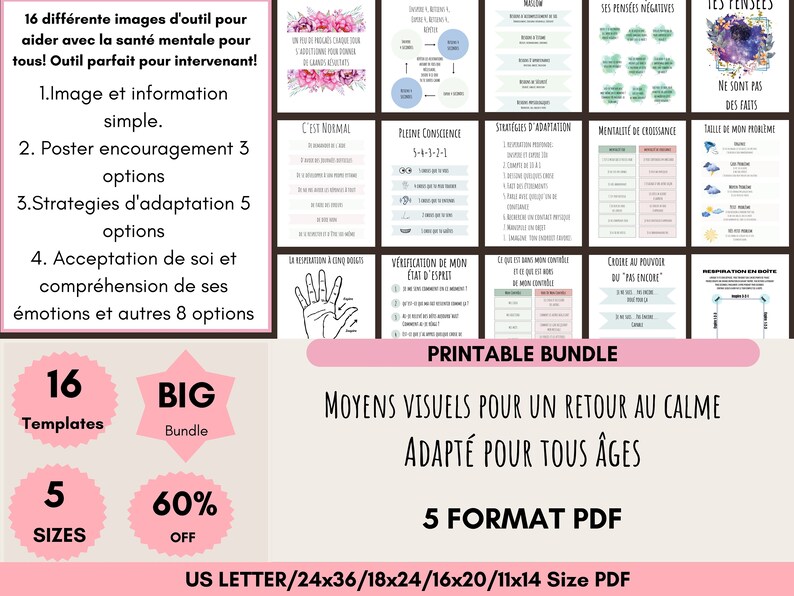 Find Inner Peace French Mental Health Bundle 16 Pages of Anxiety Relief ...