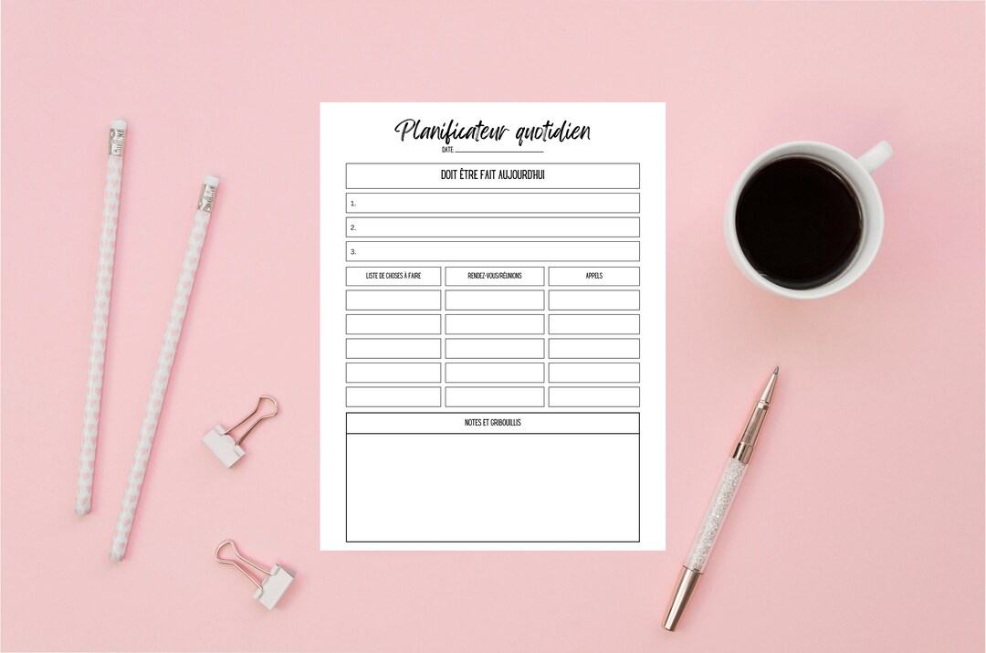 French Daily Planner Minimalist Simple Printable Instant Download to Do ...