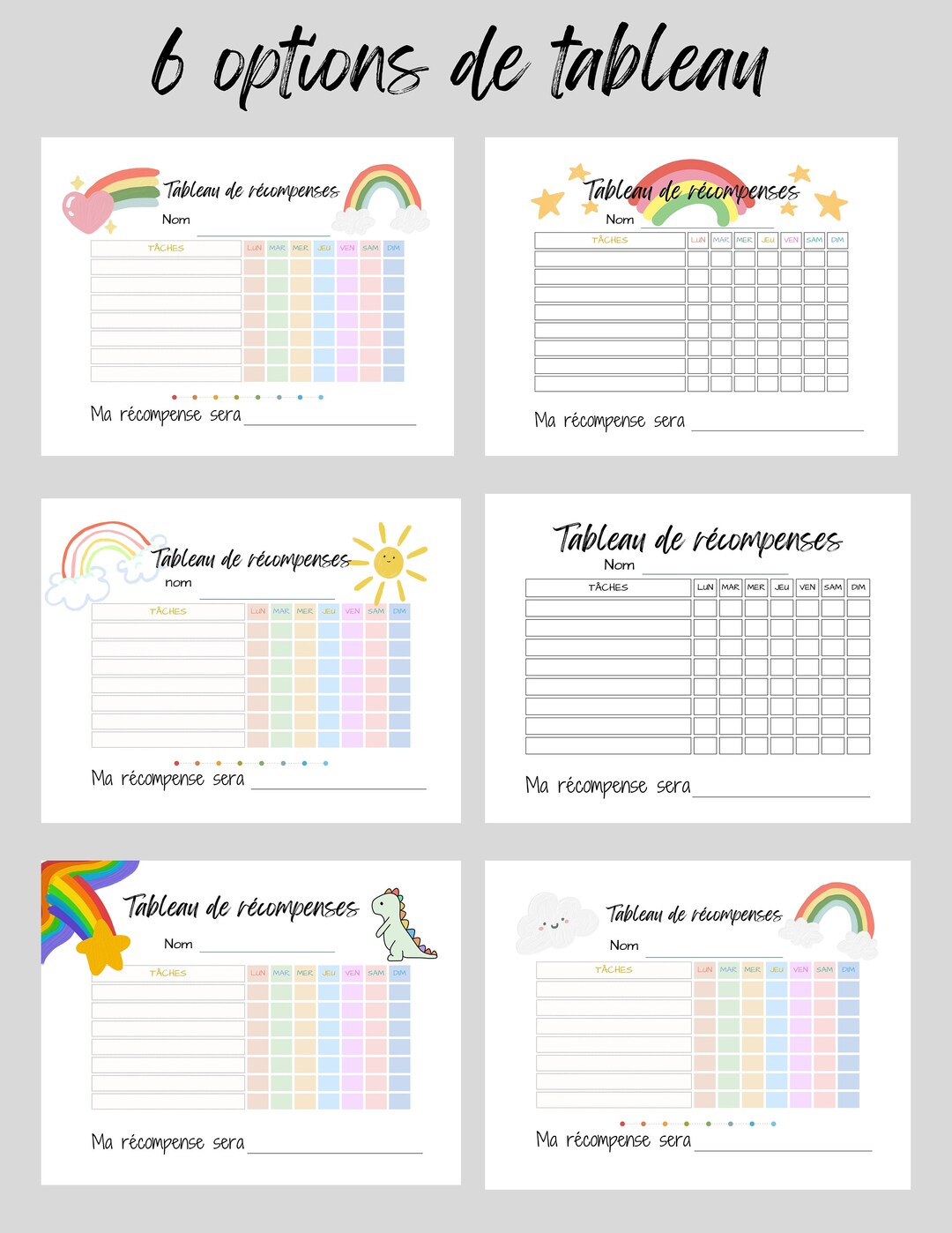 French Reward Charts for Kids Colorful Responsibility Charts Minimalist ...