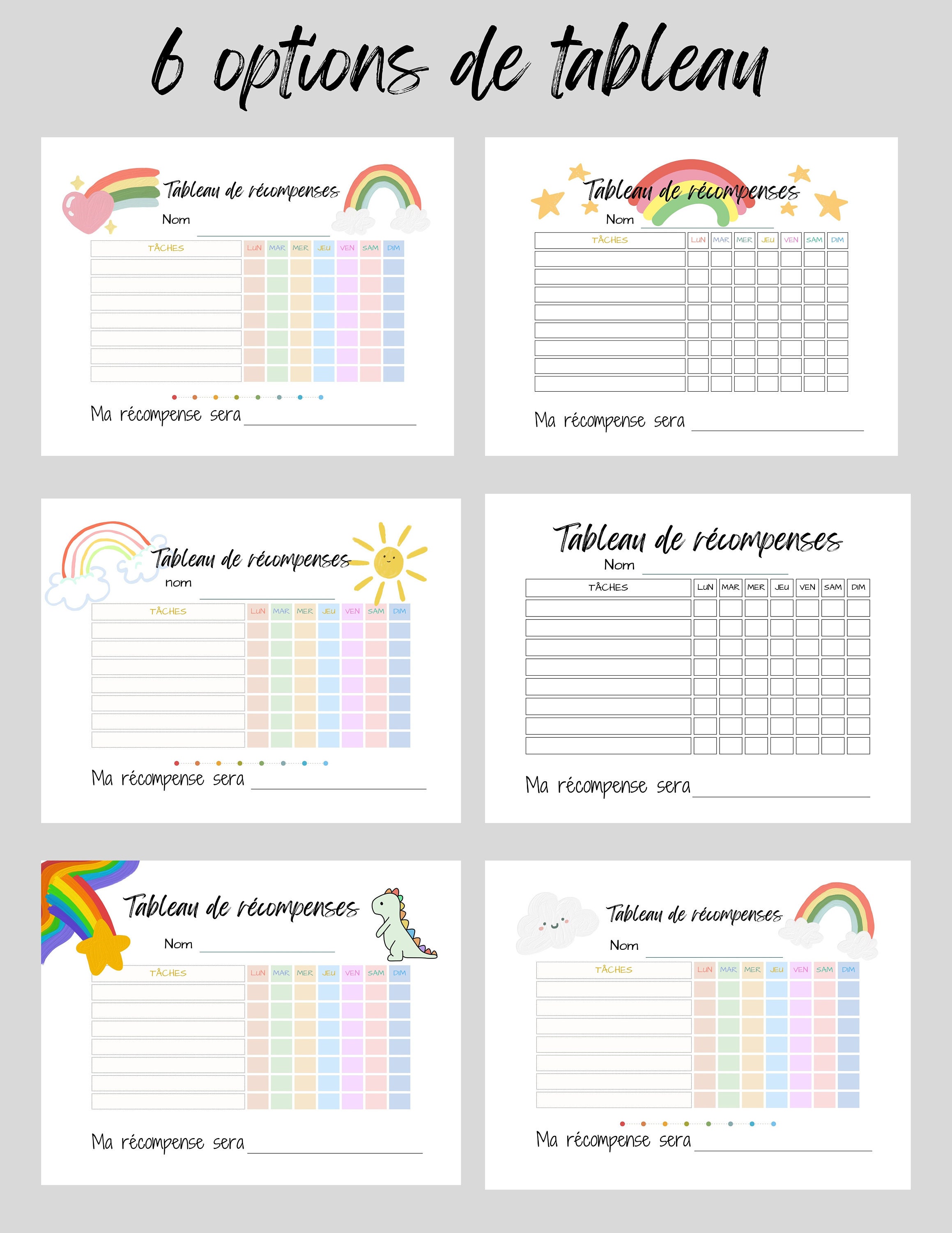 French Reward Charts for Kids Colorful Responsibility Charts Minimalist ...