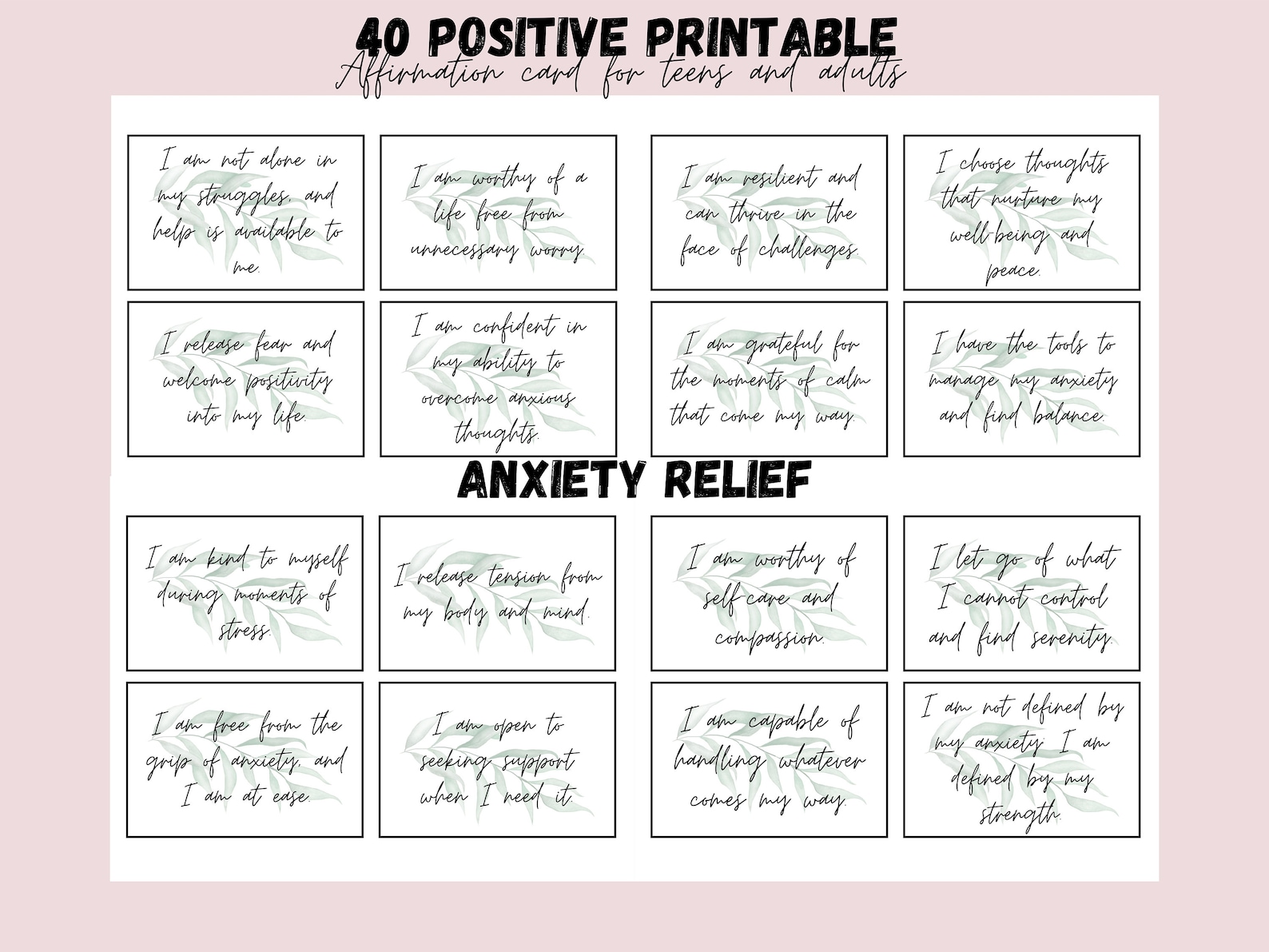 40 Affirmations for Anxiety Cards for Anxiety Motivational Cards for ...
