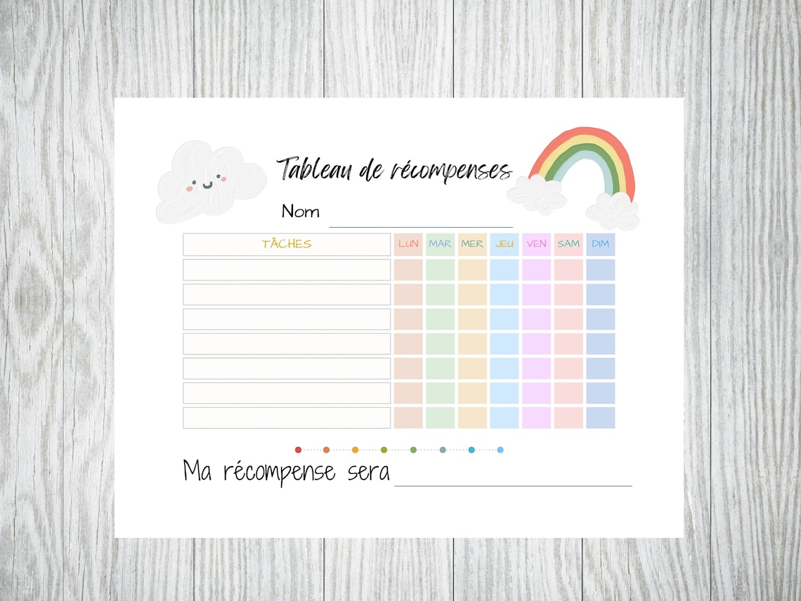 French Reward Charts for Kids Colorful Responsibility Charts Minimalist ...