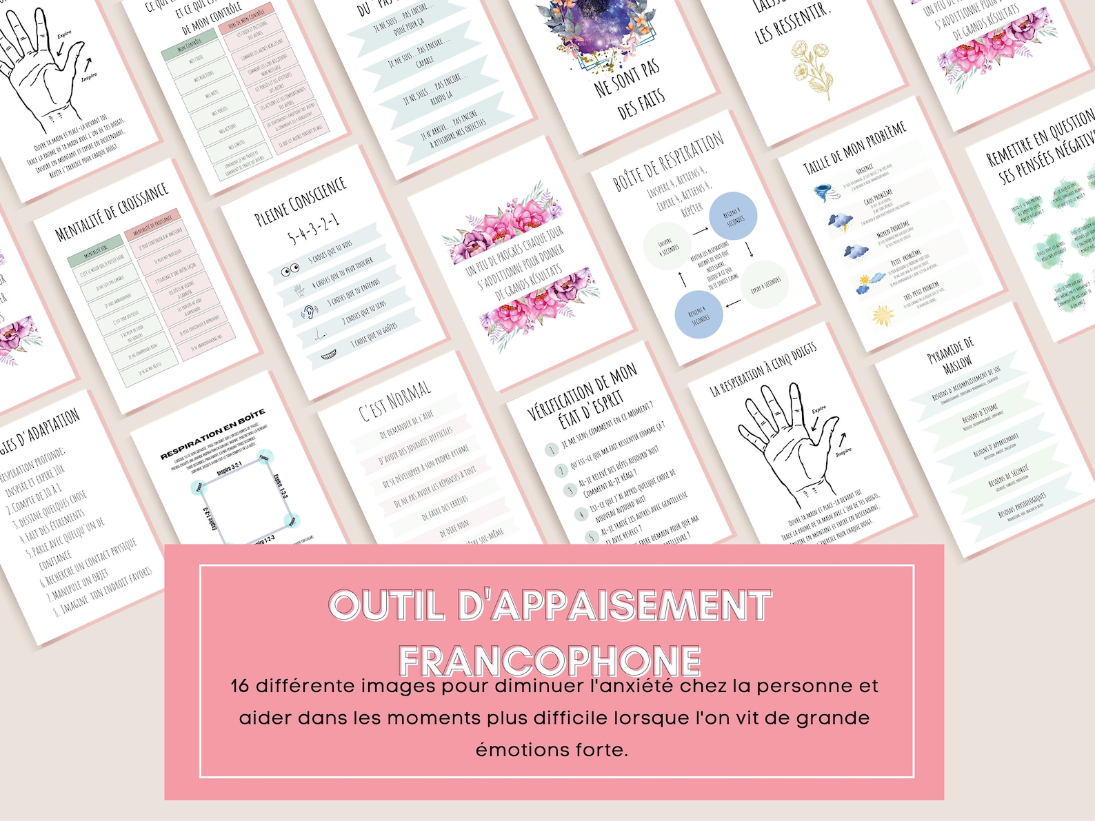 Find Inner Peace French Mental Health Bundle 16 Pages of Anxiety Relief ...