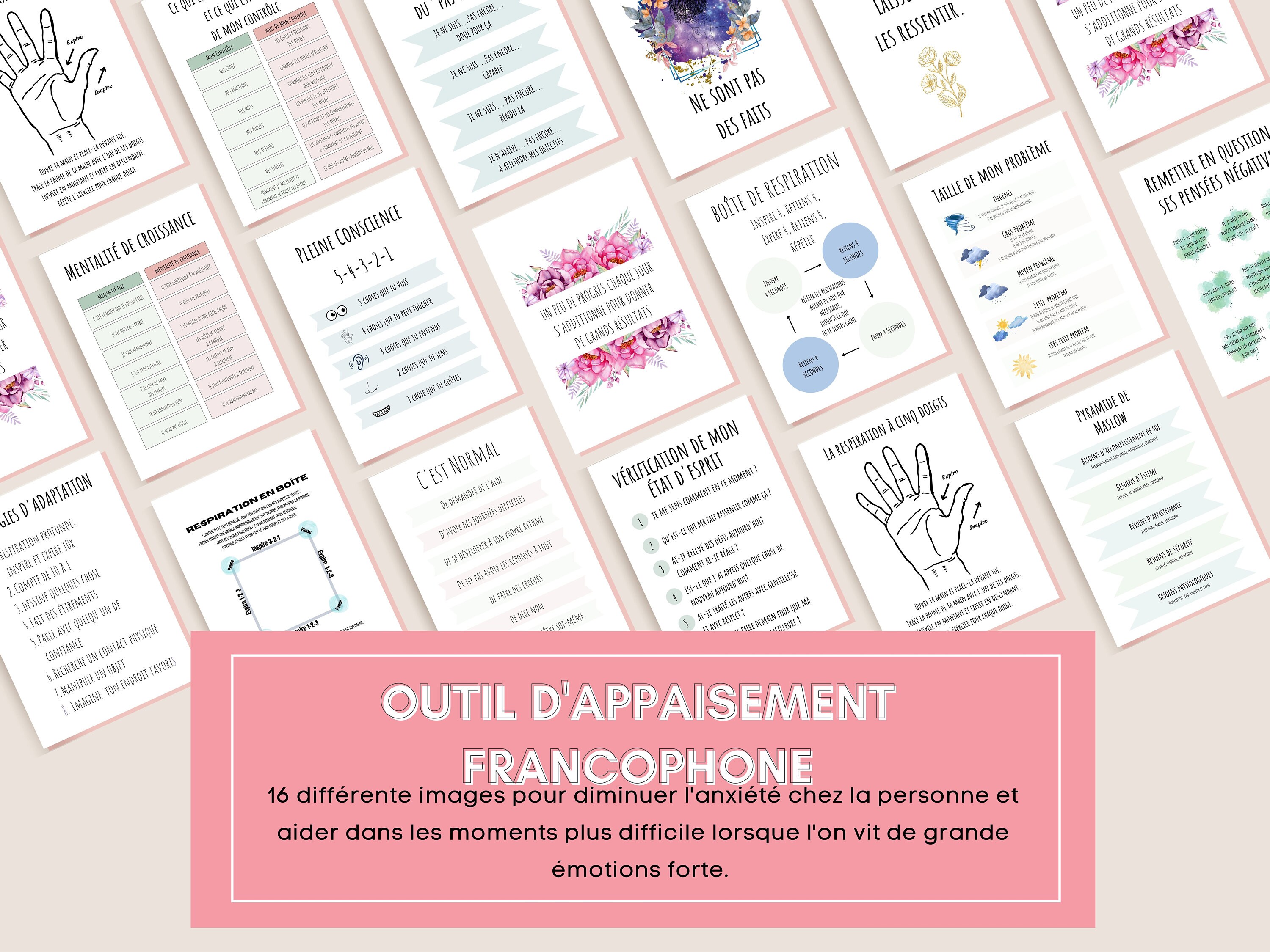 Find Inner Peace French Mental Health Bundle 16 Pages of Anxiety Relief ...