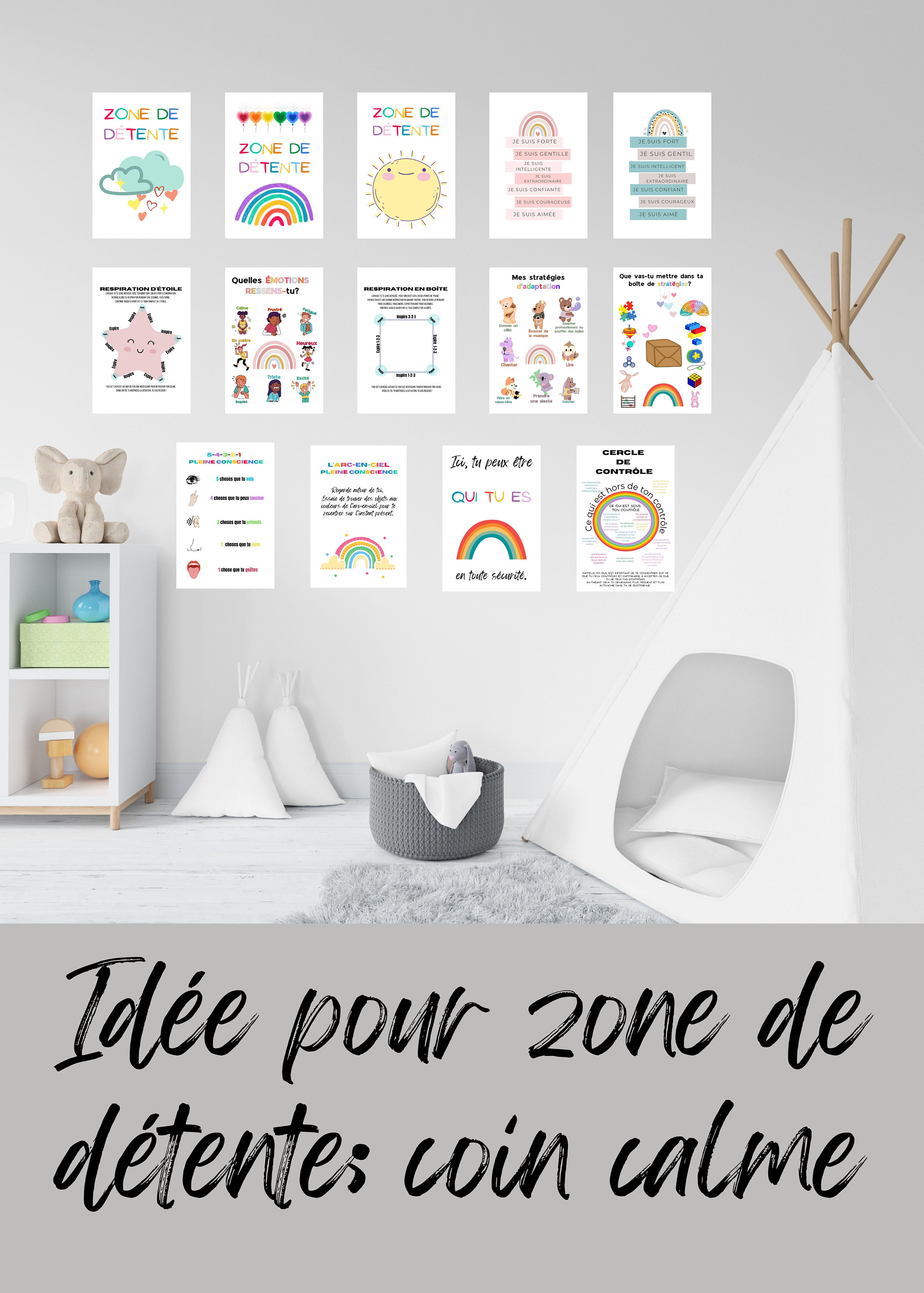 French Calming Corner Relaxation Area 20 Poster Set Montessori Emotions ...