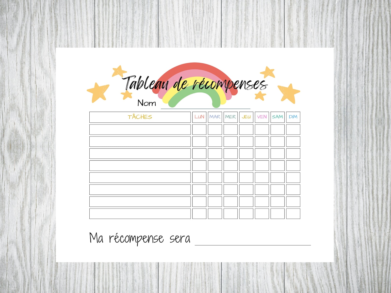 French Reward Charts for Kids Colorful Responsibility Charts Minimalist ...