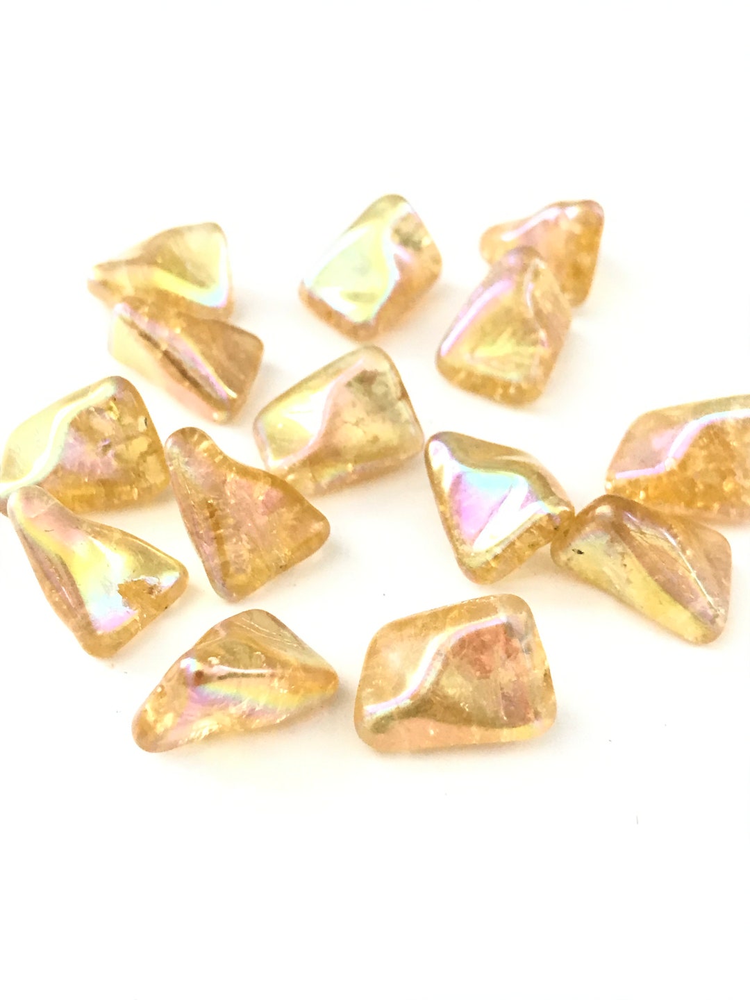Vintage West German Iridescent Gold Yellow Topaz Sparkle Crackle Glass ...