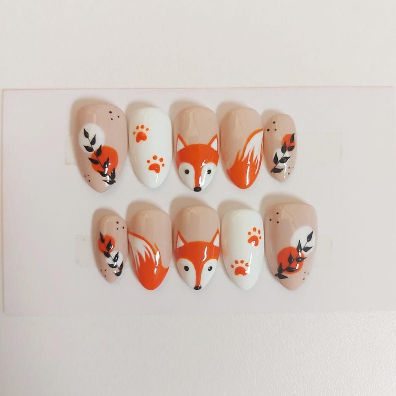 Press on Nails Fox, Fall, Autumn, Forest, Botanical, Leaves, Fairycore ...