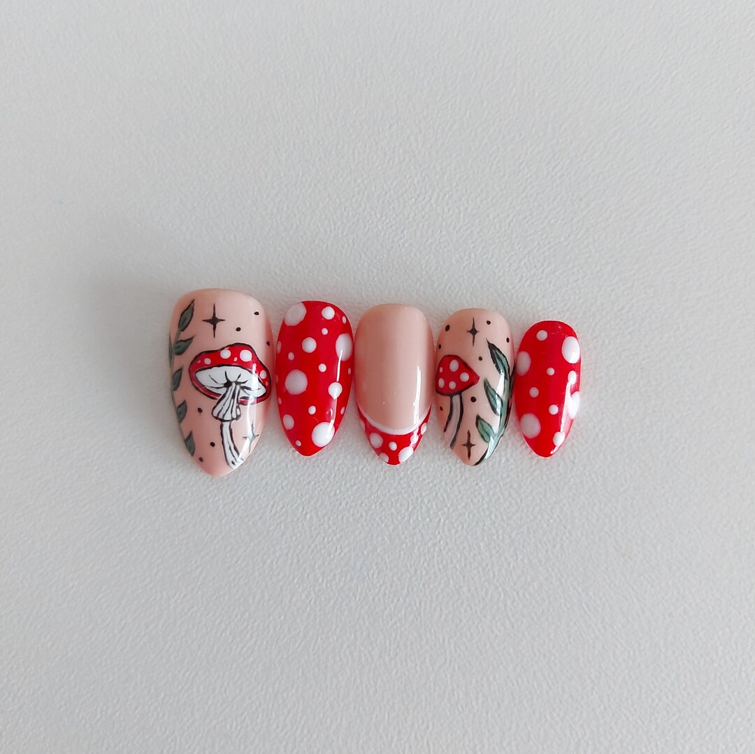 Press on Nails Mushroom, Forest, Botanical, Leaves, Witch, Fairycore ...