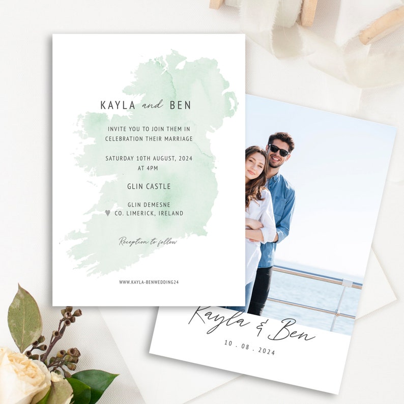 Watercolor Irish Wedding Invitation Template | Ireland Map (digital ...