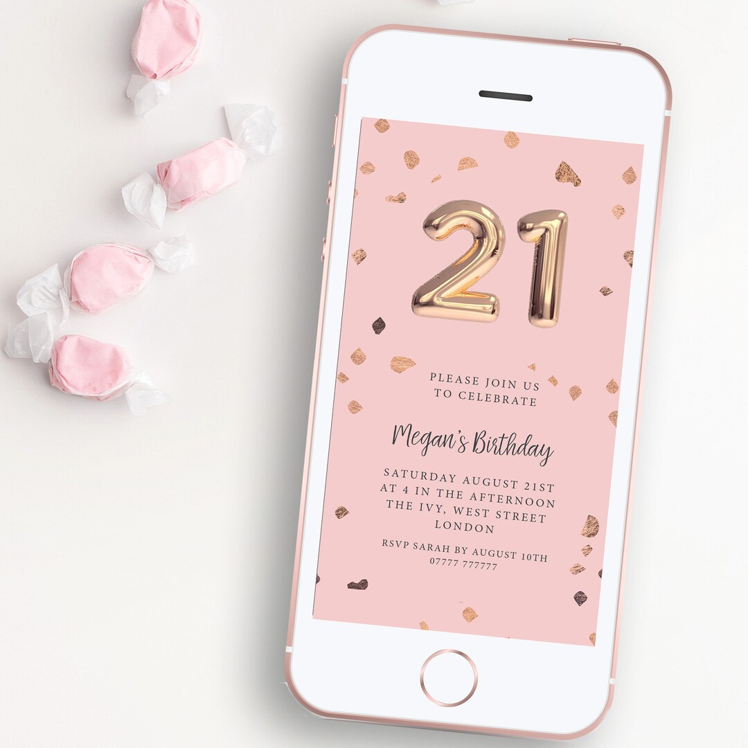 21st Birthday Invitation Electronic, Editable Template, for Girl, 21 ...