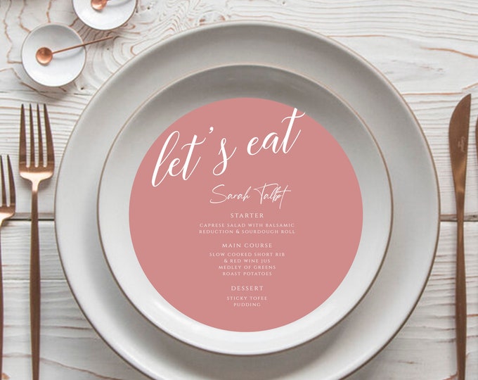 8" Round Menu Name Cards Printed With White Ink on Black Paper - Die ...