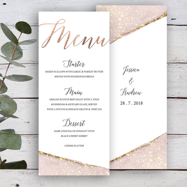 Rose Gold Geode Menu Printable Menu Wedding Menu Editable - Etsy