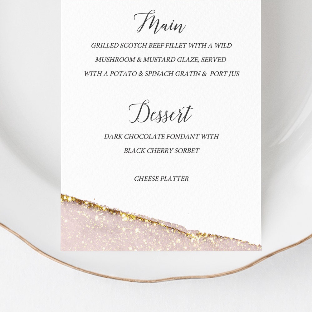 Rose Gold Geode Menu Printable Menu Wedding Menu Editable - Etsy