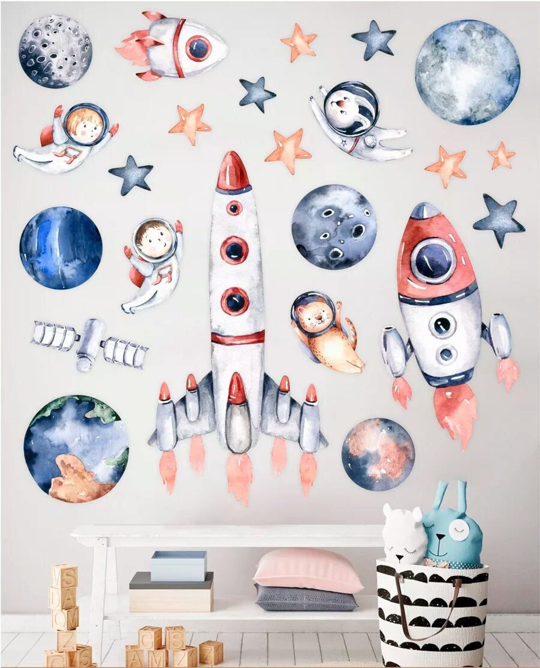 Space Wall Decals, Spacecraft Wall Stickers, Spaceship Peel and Stick ...