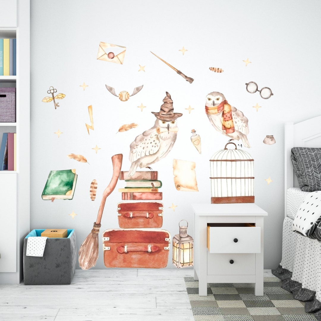 Harry Potter Wall Decal, Owl Magic Wand Wizard Wall Sticker, Nursery ...