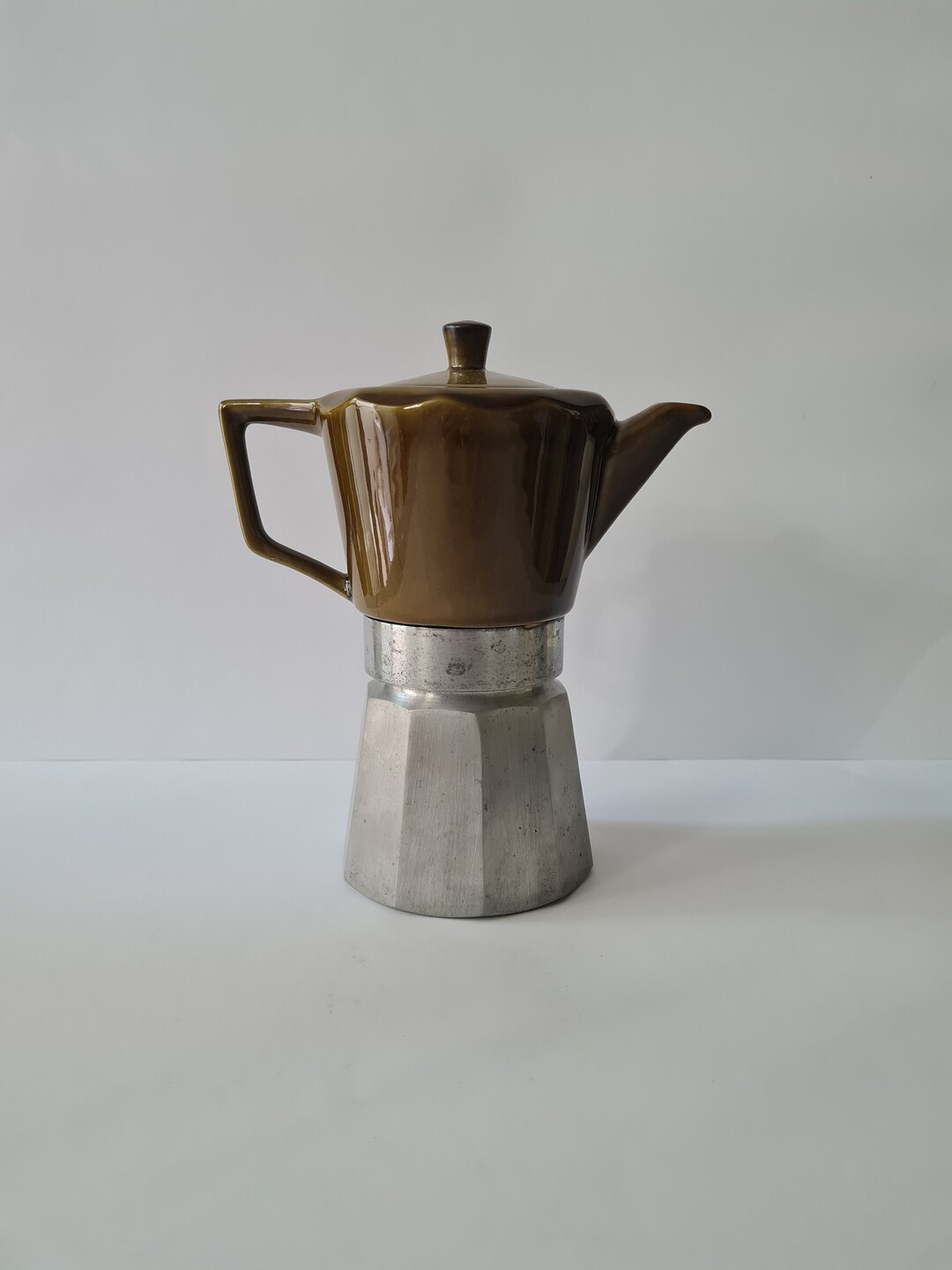 Vintage Large 1970s Dark Olive Green Ceramic Moka Pot Espresso Maker ...