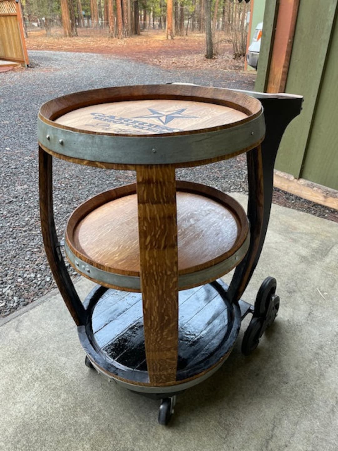 Custom 3 Shelf Barrel Bar Cart With Locking Front Casters - Etsy
