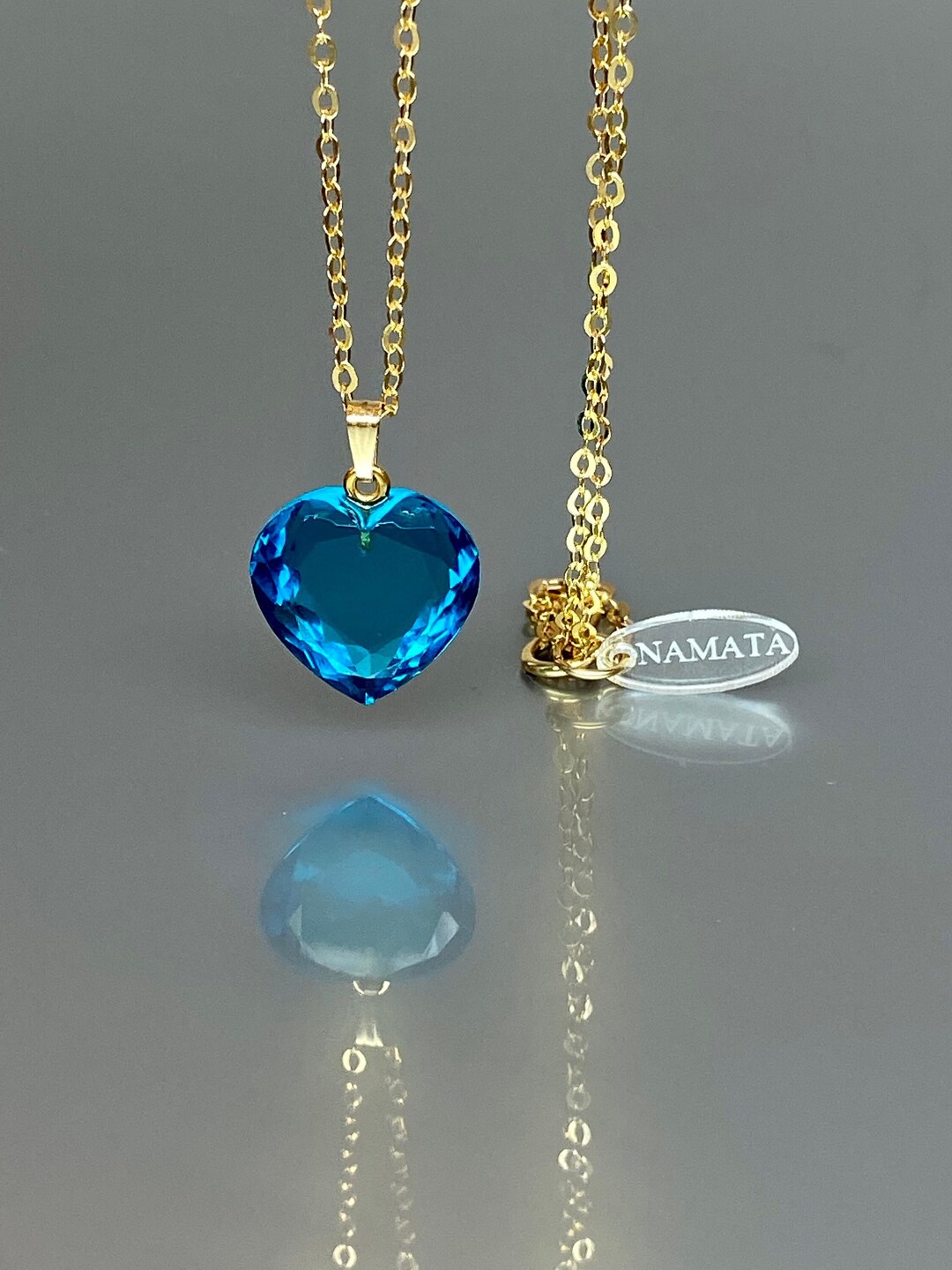 14K Gold Small London Blue Topaz Heart Necklace, Small Heart Pendant ...
