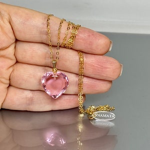 Pink Topaz Heart Necklace, 14K Gold Filled Pendant | October Birthstone ...