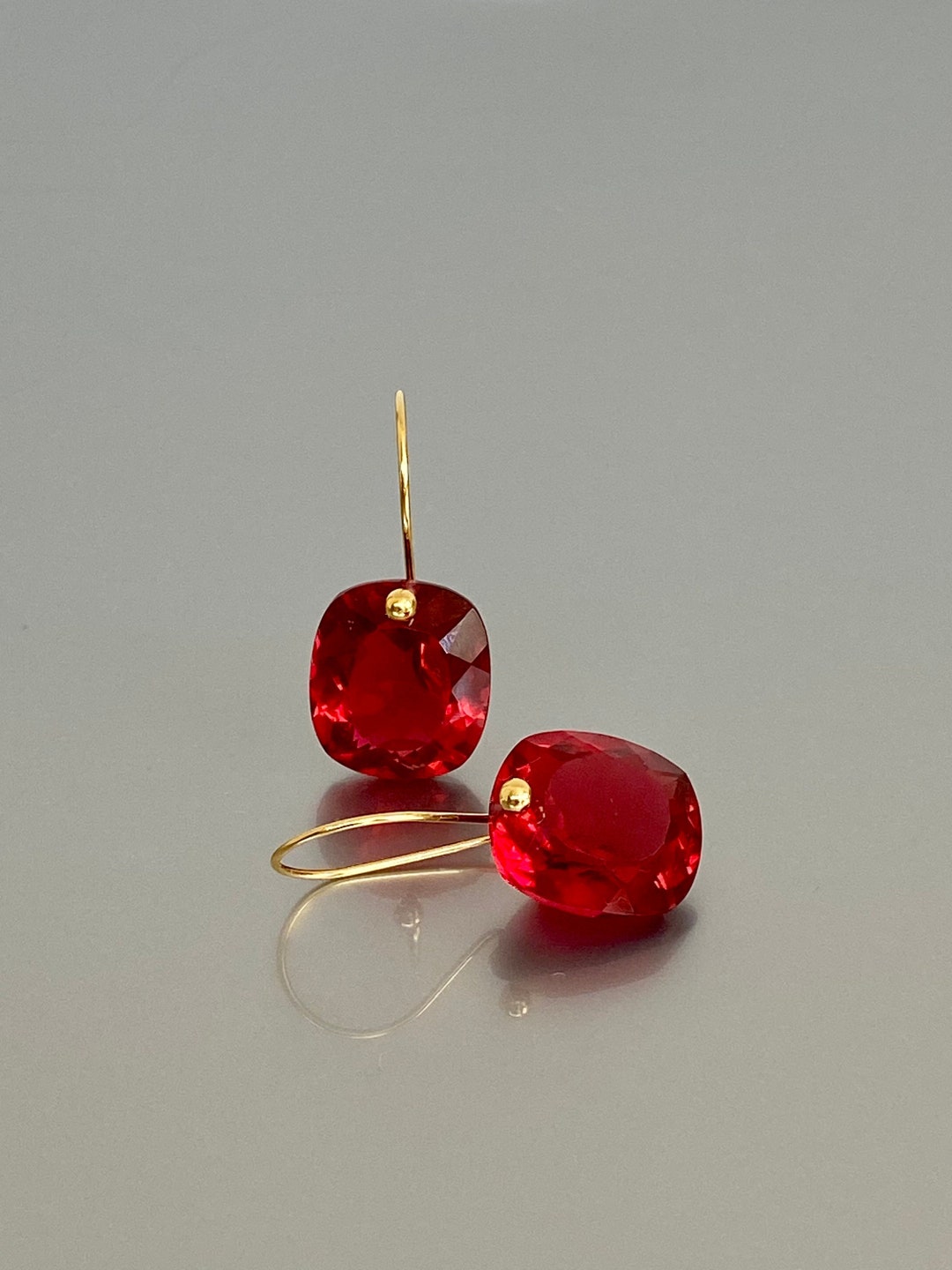 14K Gold Red Ruby Earrings (28 Ct), Ruby Drop Earrings, July Birthstone ...
