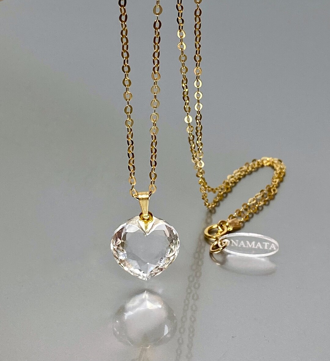 Small Natural Crystal Heart Pendant Necklace, Rock Crystal Heart ...