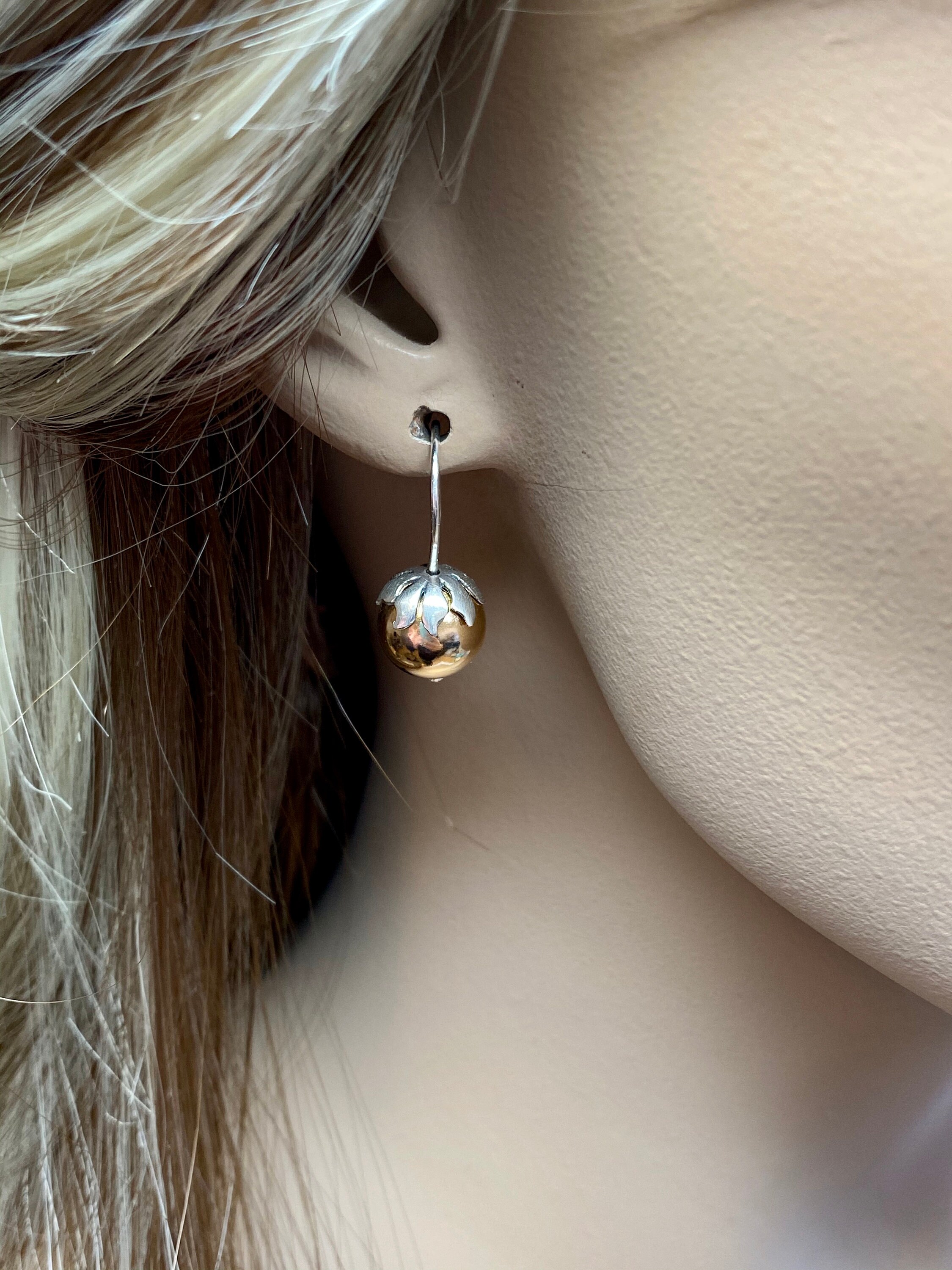 14K Gold Ball Drop Earrings Globe Earrings Small Orbit - Etsy
