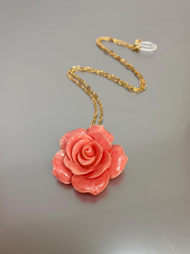 Rose Necklace, Carved Flower Pendant, Large Floral Pendant, Romantic ...