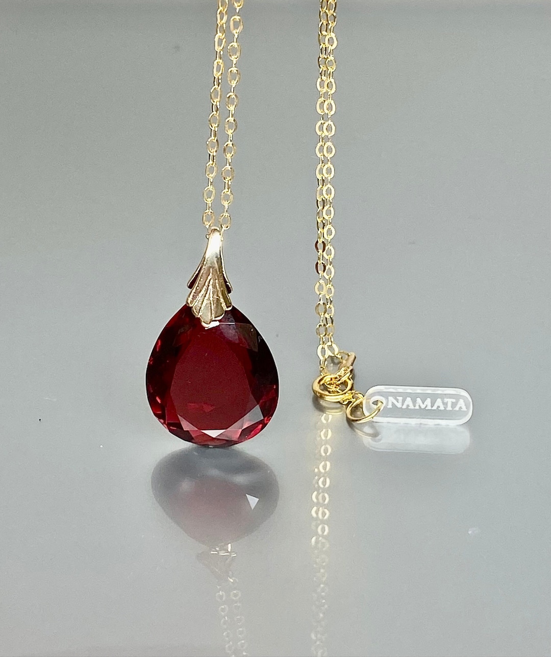 14K Gold Ruby Teardrop Necklace(21ct), July Birthston, Red Stone ...
