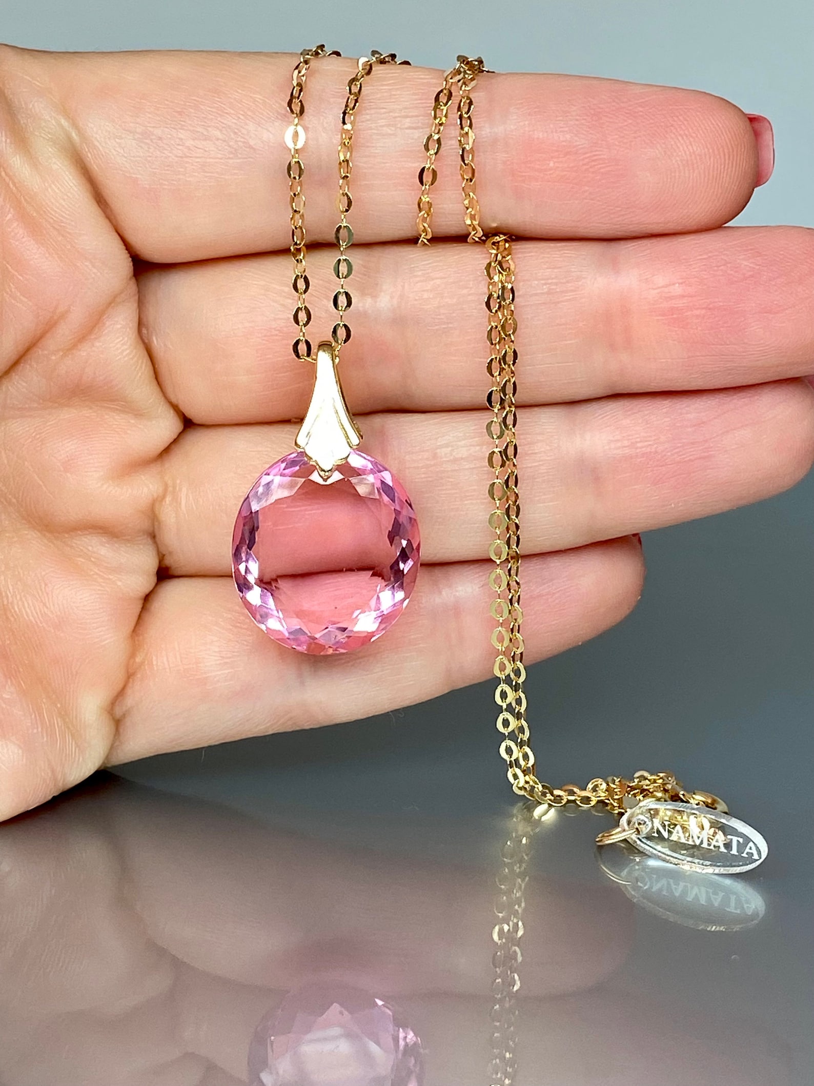 14K Pink Topaz Statement Pendant Necklace, Pink Topaz Jewelry, Pink ...