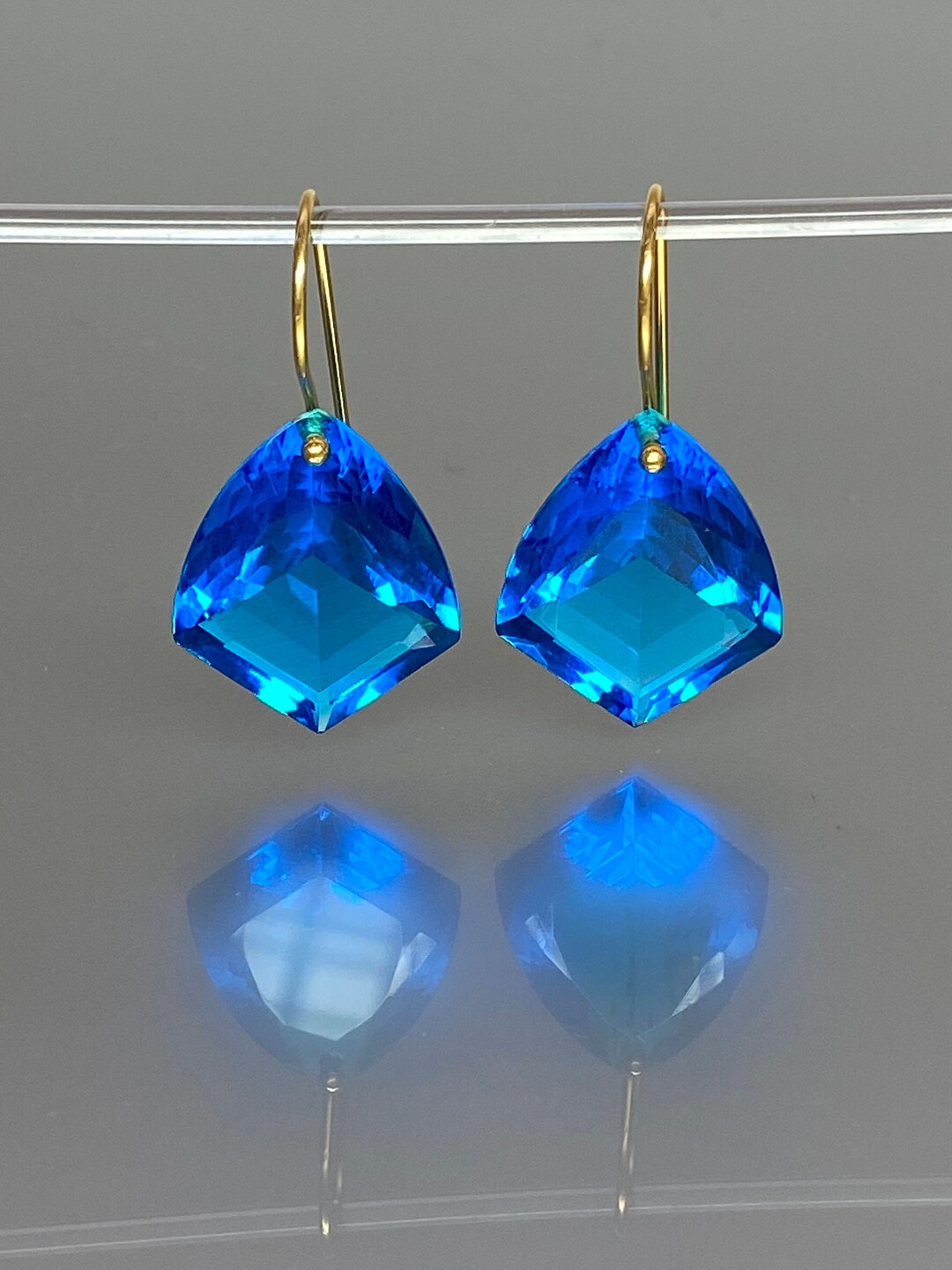 14K Gold Swiss Blue Topaz Kite Dangle Earrings: Statement Jewelry - Etsy