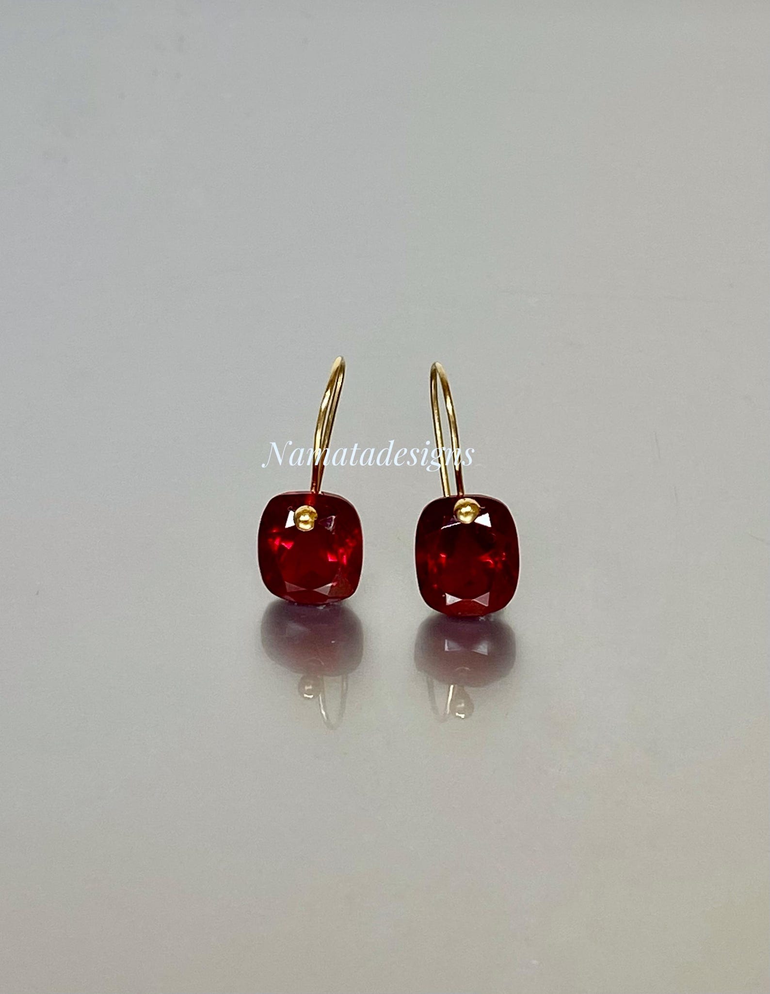 14K Gold Red Ruby Earrings, Ruby Drop Earrings, July Birthstone, Bridal ...