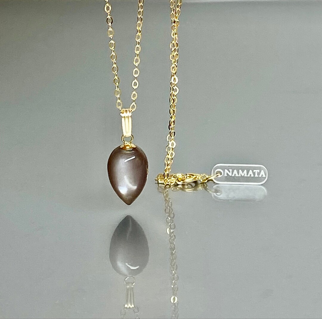 14K Gold Natural Grey Moonstone Necklace: Teardrop Pendant, June ...