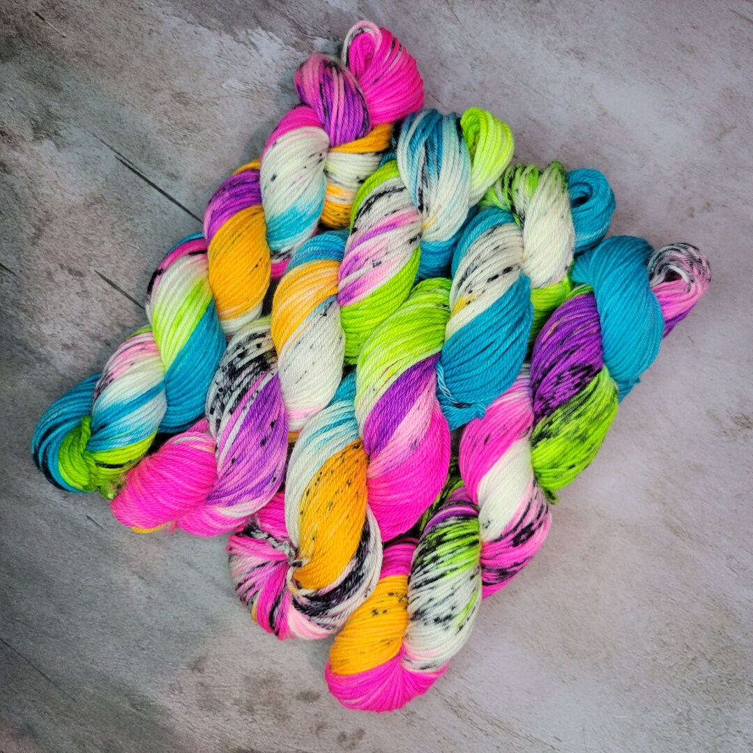 Hand Dyed Neon Yarn in "celebration" Colorway: Available in Sock, Sport ...