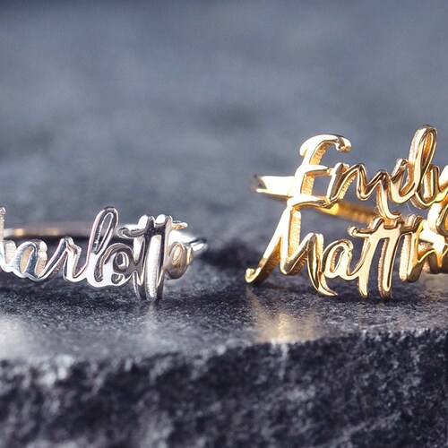 Engraved Double Name Ring Two Name Rings Personalized Names - Etsy
