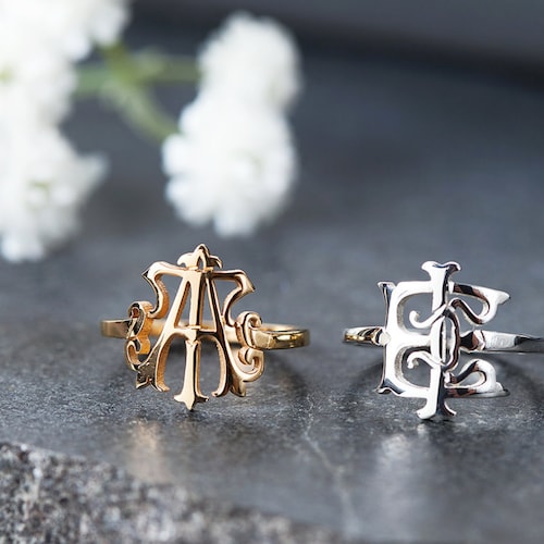 Personalized Monogram Ring Double Initials Ring Custom - Etsy