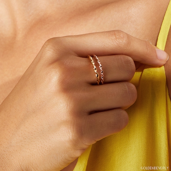 Set of 2 Ring Minimalist Stackable Ring in Silver Gold and | Etsy