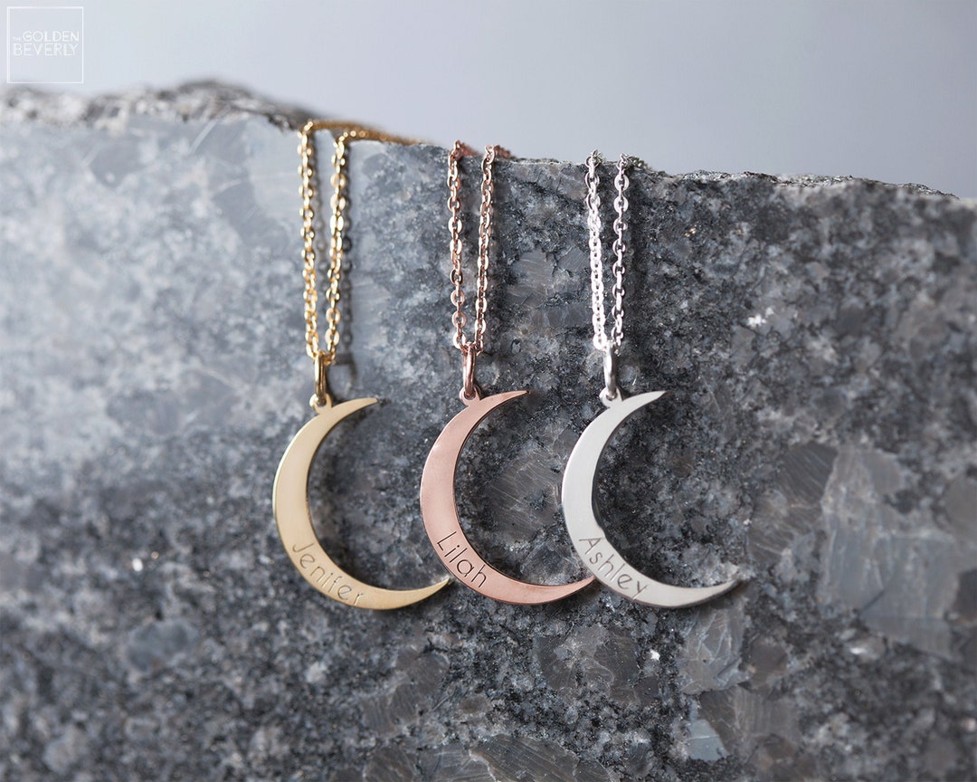 Moon Necklace - LUNA Necklace - Moon Name Necklace - Crescent Name ...