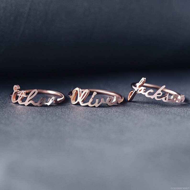 Two Name Ring Name Ring Yellow Gold Old English Name Ring | Etsy