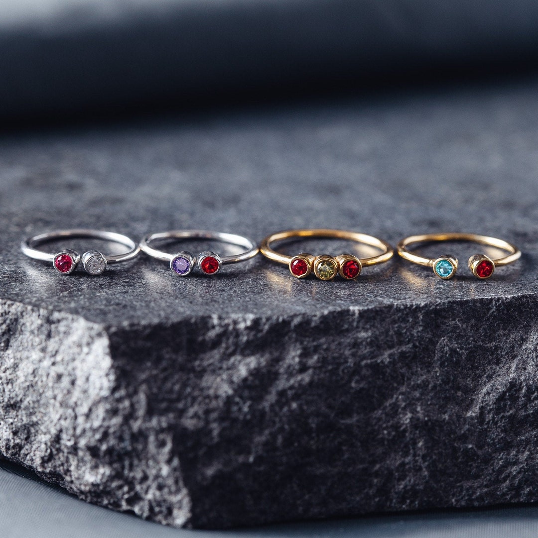 Minimalist Birthstone Ring - Dual Birthstones Ring - Double Birthstone ...