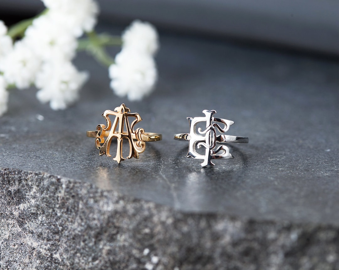 Personalized Monogram Ring - Double Initials Ring - Custom Monogram Ring - Initials Ring - Two ...